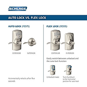SCHLAGE Brushed Chrome FE595CS V PLY 626 ELA Plymouth Light Commercial Electronic Keypad Lock with Elan Lever(Satin Chrome)