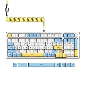 99 Keys Wireless Mechanical Keyboard with Coiled Cable, Bluetooth5.0/2.4G/Wired Gaming Keyboard, RGB Hot Swappable Red Switch Keyboard with Knob Control, PBT Keycaps,Gasket Mounted for PC/Mac/Windows