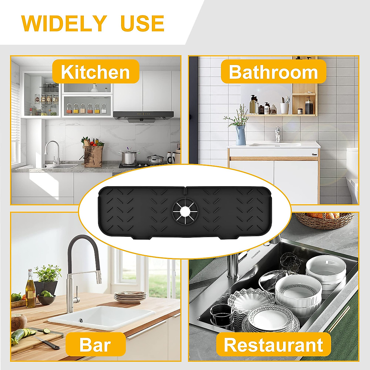 Kitchen Sink Splash Guard, Silicone Faucet Handle Drip Catcher Tray, Kitchen Sponge Holder Faucet Absorbent Sink Protectors Mat for Kitchen Bathroom Sink Accessories 19.7" x 5.6"