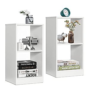 Giantex 2-Pcs 2-Tier White Bookshelf, Narrow Wood Bookcase with Anti-Tipping Kit, Short Open Shelving Rack for Small Space, Mini Cube Bookshelf for Living Room, Bedroom, Kids Room, Classroom