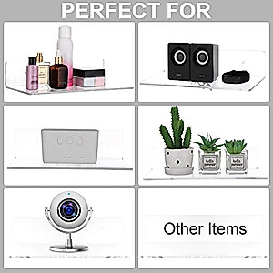 12 Pack Acrylic Floating Shelves 12 Inch Clear Acrylic Shelf Wall Display 4 mm Thick Invisible Book Shelves for Bedroom, Living Room, Bathroom, Office