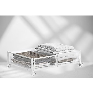 RUTILY Under Bed Storage Containers with Wheels Foldable Bedroom Under Bed Storage Organizer with Handles,Rolling Under Bed Storage Drawer Basket for Clothing, Books, Toys, Shoes (2 pack, white)