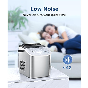 COWSAR Ice Maker Countertop, Stainless Steel Portable Ice Maker Machine with Self-Cleaning, 26.5lbs/24Hrs, 6 Mins/9 Pcs Bullet Ice, Perfectly for Home Use, Gift