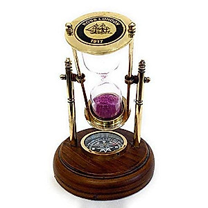 Unique Nautical Brass Sand Timer Nautical Wooden Base 5 Minutes Hour Glass for Gift (Purple)