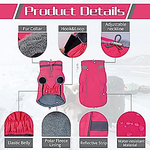 MKubwaa Bright Dog Jacket Dog Coat-Fluorescent Pink Winter Dog Coats for Large Dogs-Fleece Dog Winter Coat-Waterproof Dog Coats for Medium Dogs-Dog Cold Weather Coats with Leash Hole-L