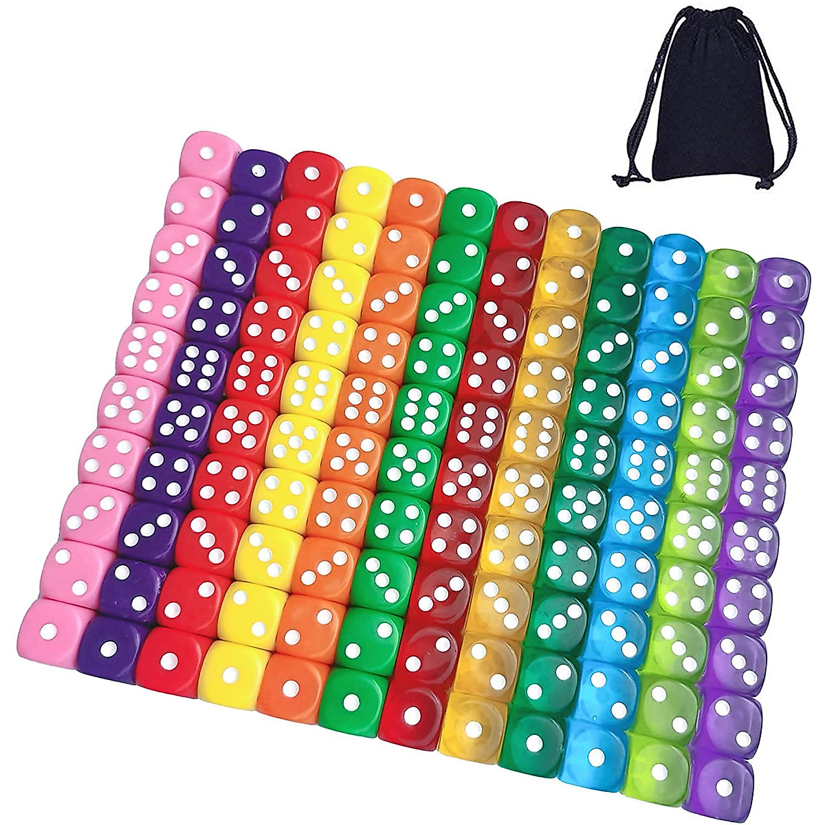 120 Pieces 6 Sided Dice Set Translucent & Solid Games Dice Set, Colored Dice with Free a Black Velvet Pouches for Playing Games, Like Board Games, Dice Games, Math Games, Party Favors and More (16 mm)