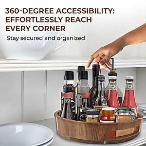 PANDAWOOD 12 Inch Lazy Susan Organizer 100% Acacia Wood - Large Lazy Susan Turntable Organizer for Cabinet, Dining Table, Bathroom, Pantry - Kitchen Cabinet Countertop Organizer - Spice Lazy Susan