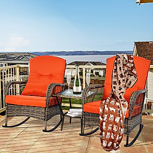 SENSWEET Wicker Rocking Chairs Set of 2, Rattan Patio Rocking Chairs, All-Weather Rocking Lawn Wicker Furniture for Porch Deck Garden Backyard(Beige)