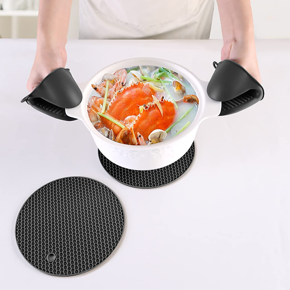 Silicone Placemats - Silicone Oven Mitts and Pot Holders Sets, Silicone Trivet Mats Heat Resistant Silicone Oven Mittens Mini Oven Gloves and Hot Pads for Kitchen Baking Cooking - 10 Pcs