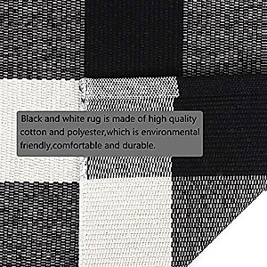 CAINANEL Buffalo Plaid Rugs Cotton Black and White Check Rug 35.4'' x 59''Hand-Woven Indoor/Outdoor Area Rug for Welcome Door Mat, Front Porch,Kitchen,Bathroom,Entry Way,Living Room (3' x 5')