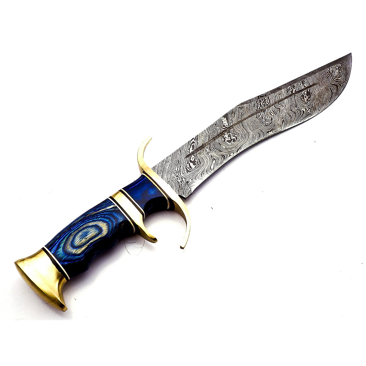 Skokie Knives Damascus Steel Kukari Knife With Blue Pakka Wood h & Brass Guard –15” Handmade Premium Quality Sharp Edge Fix Blade -Genuine Multipurpose Knife Ideal for Hunting, Camping (Kukri Blue)