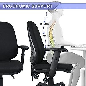 Office Chair Mid Back Swivel Home Office Desk Ergonomic Computer Task Chair with Adjustable Armrests and Lumbar Support, Breathable Rocking Swivel Chair Black