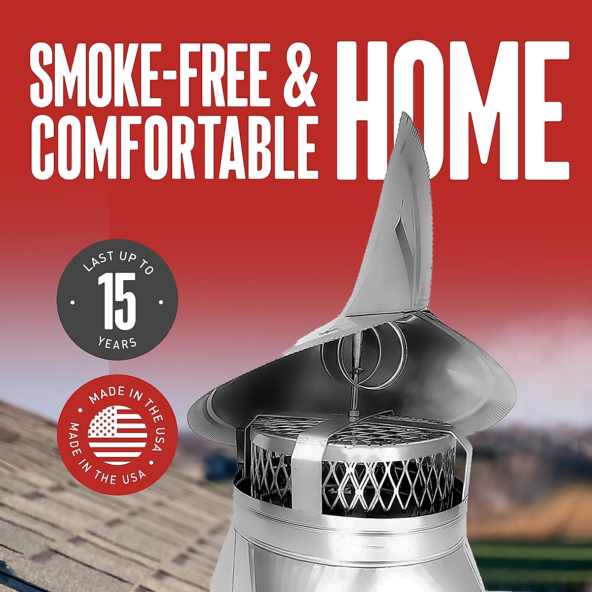 CHIMCARE Wind Directional Chimney Cap, 9" x 9” High-Grade Stainless Steel Cap for Single Flue Tile, Downdraft Prevention, USA Made