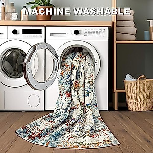 Area Rug Living Room Rugs - 5x7 Washable Large Modern Abstract Soft No Slip Indoor Rug Thin Floor Carpet for Bedroom Under Dining Table Home Office Decor - Blue