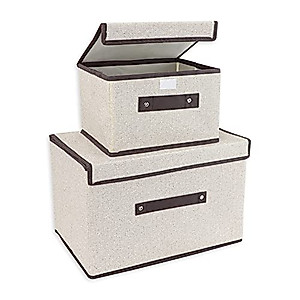QUMENEY 2 Pack Foldable Storage Boxes With Lid Fabric Organizer Storage Office Box Storage Basket For Home Bedroom Wardrobe Nursery Office (Beige)