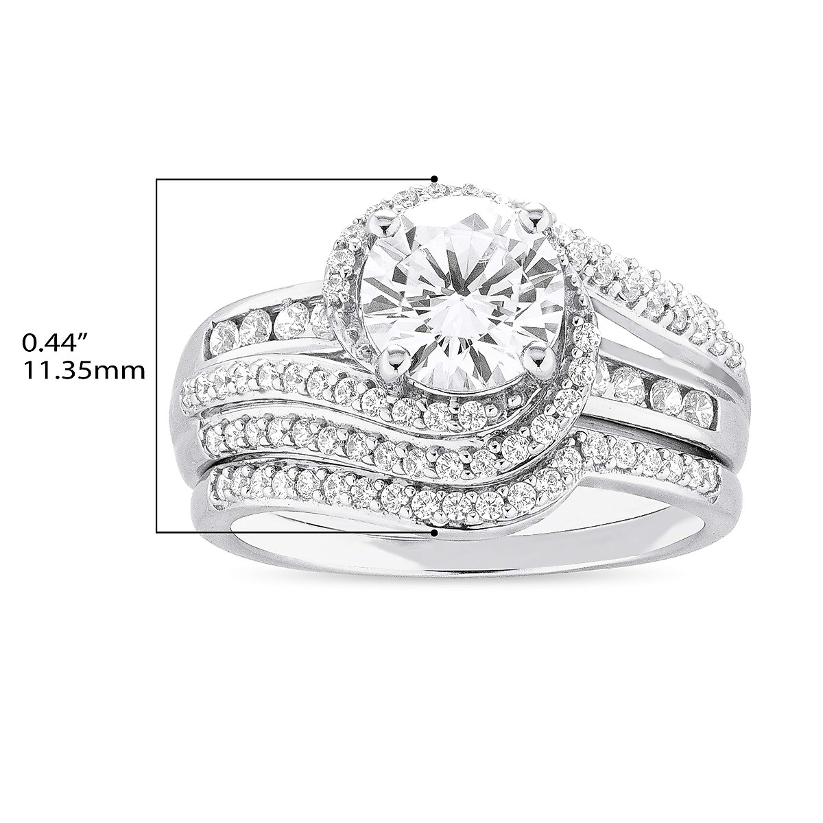 .925 Sterling Silver Round Cubic Zirconia Swirled Twisted Style Engagement Ring & Wedding Band 2-piece Bridal Set - Size 8