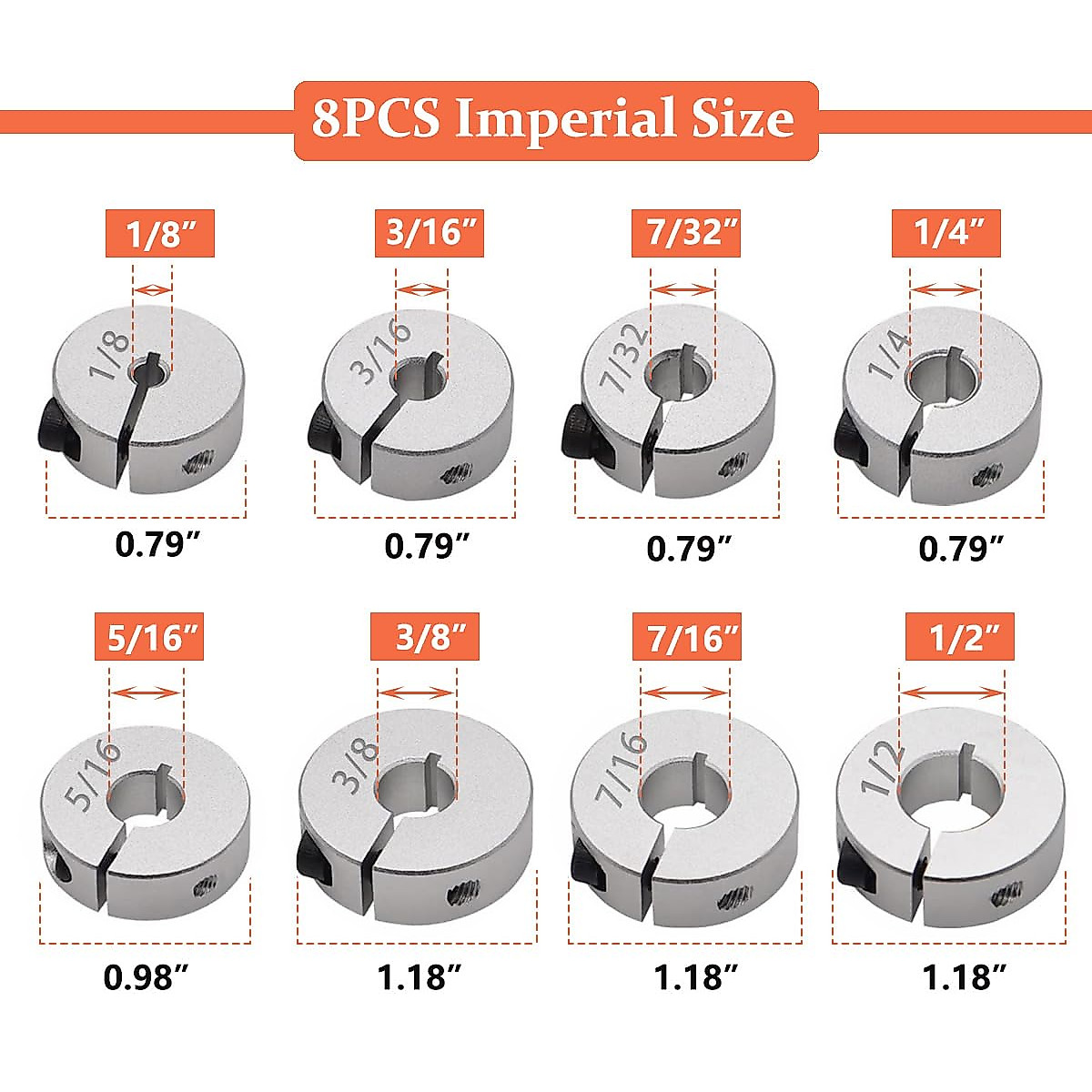 Saipe Drill Bit Stop Collar Split Ring Design Drill Bit Depth Stop Kit Includes 8pcs Imperial Sizes 1/8”- 1/2”and 8pcs Metric Sizes 3mm-16mm with Allen Wrench