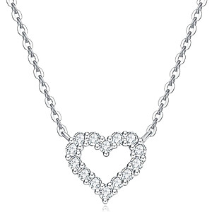 Carleen Solid Real Gold Round Diamond Small Tiny Love Open Heart Dainty Pendant Necklace Delicate Valentines Day Jewelry for Women Girls, 16+2" Solid Gold Chain