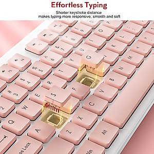 Wireless Keyboard and Mouse Combo with 7 Colored Backlits, Wrist Rest, Rechargeable Ergonomic Keyboard with Phone Holder, Silent Lighted Full Size Combo for Window, Mac, PC, Laptop-Trueque (Pink)