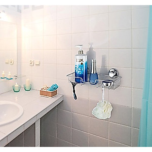 SANNO Suction Cups Shower Caddy Soap Dish Holder for Large Shampoo Shower Gel Holder Bathroom Storage Bath Organizer Kitchen Storage Basket for Shampoo, Conditioner, Soap- Rustproof Stainless Steel