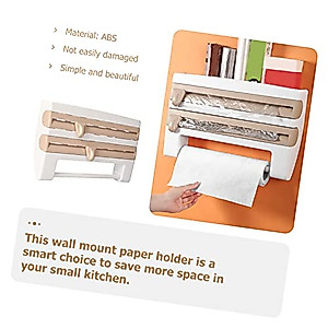 Holibanna Shelf Multi-Function Cutter Mounted Towels Multi- Towel Khaki in Wall- Stand Film Plastic Tools Function Supplies Sauce Four- Cling Kitchen with Multifunctional Holder Tool Mount