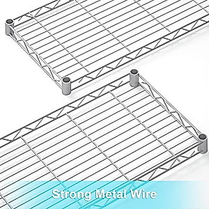 Auslar Metal Storage Shelves 6 Tier Wire Shelving Unit - Metal Racks for Storage with Adjustable Level Feet and Hanging Hooks, Chrome, Grey (24.26" L x 11.5" D x 63" H)
