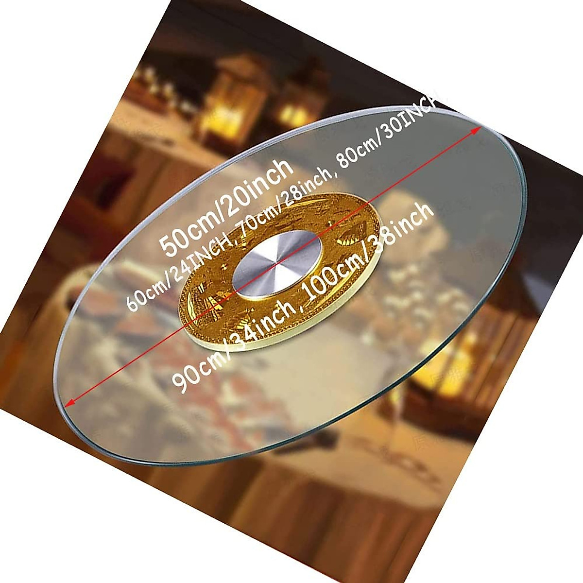 WEBUP Glass Lazy Susan Turntable 20inch 24inch 28inch 30inch 34inch 38inch Large Rotating Serving Tray Round Table Revolving Plate Tempered Glass Swivel Tray, Thick 8mm (Size : 100cm/38Inch)