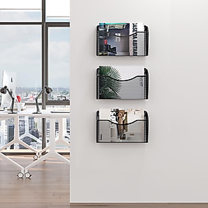 EasyPAG Hanging File Organizer Mesh 3 Single Pockets Wall File Holder Office Document Magazine Folder Rack ,Black