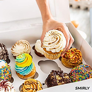 SMIRLY White Cupcake Boxes 12 Count: Disposable Cupcake Containers 12 Count, Cupcake Holder with Lid, Cupcake Carrier, Bakery Boxes with Window, Pastry Boxes Cookie Boxes with Window Large Treat Boxes