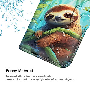 DeweiDirect Wallet Case suitable for Moto G Power (2021) with Sloth-aa89 pattern, Top PU Leather, Kickstand with Wrist Strap Multifunction Smartphone Cellphone Case Folio Pocket Flip Lanyard