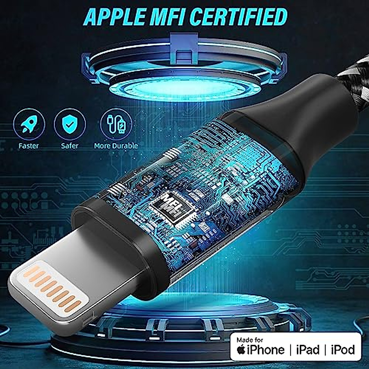 iPhone Charger [Apple MFi Certified] 3Pack 10FT Lightning Cable Fast Charging Cord Nylon Braided Compatible with iPhone 14 13 12 11 X Xs 8 7 6 6s Pro Pro Max Plus Mini and More - (Black)