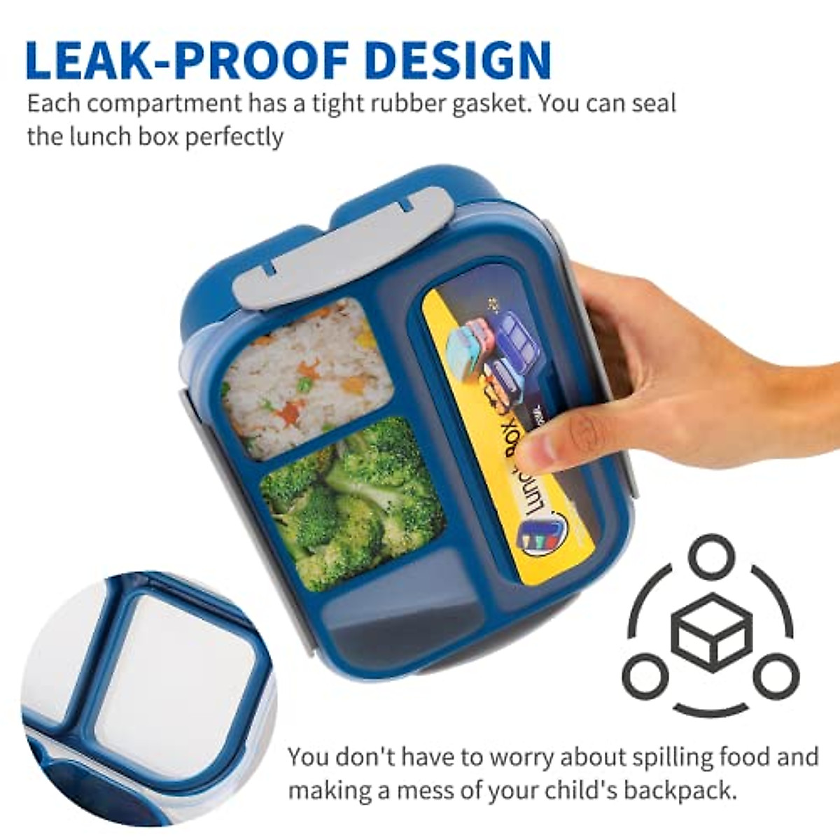 3 Pack Bento Box Lunch Box Kids, Qipecedm Bento Box Adult Lunch Box with Cutlery, 1300ML 4 Compartment Lunch Box Containers for Adults/Kids/Toddler, Leak Proof, Microwave/Dishwasher/Freezer Safe