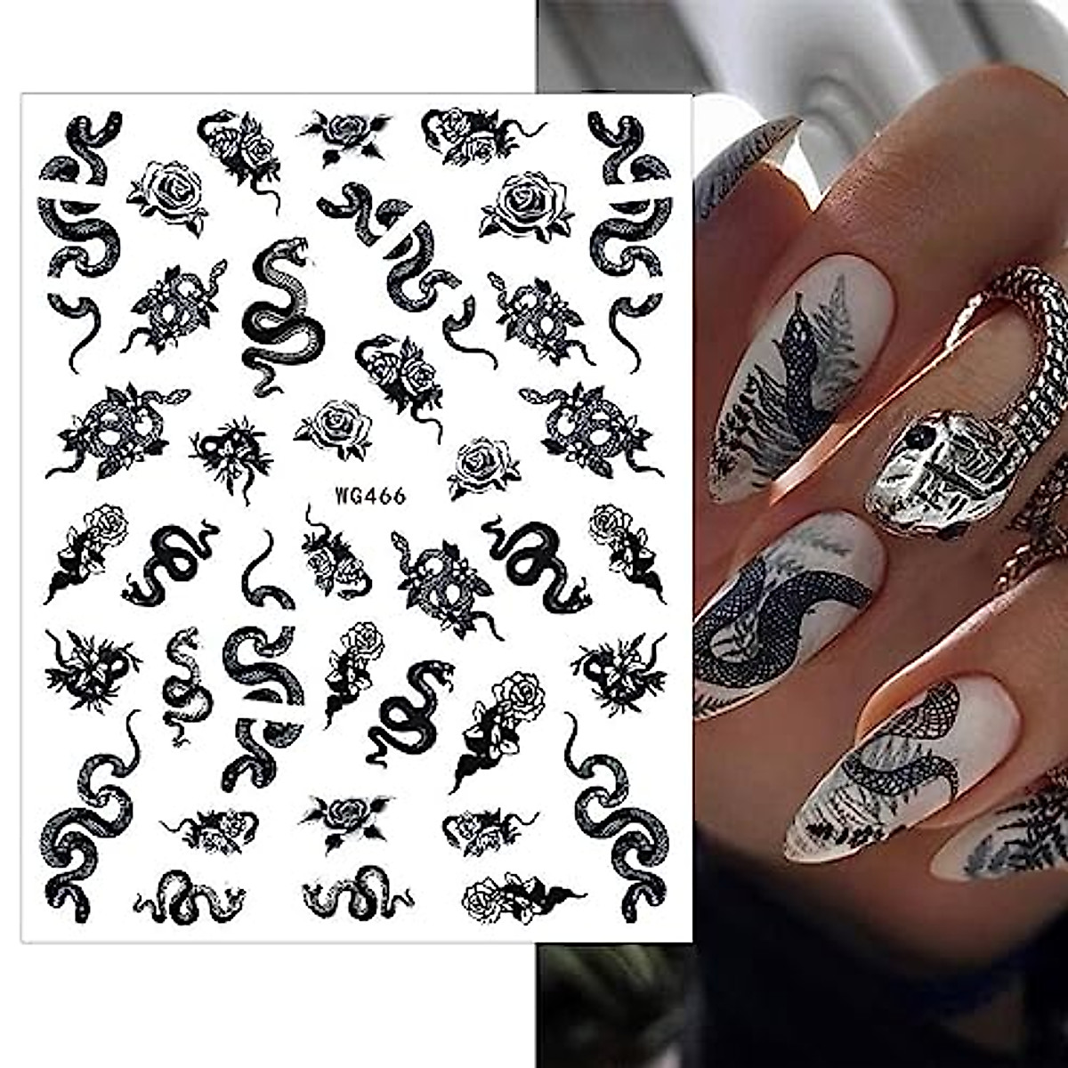 5 Sheets Black Snake Nail Art Stickers White Black Flower Big Snake Nail Decals Red Love Heart Nail Art Supplies Butterfly Star Moon Leaf Nail Art Design Decoration Accessories for Women Manicure DIY