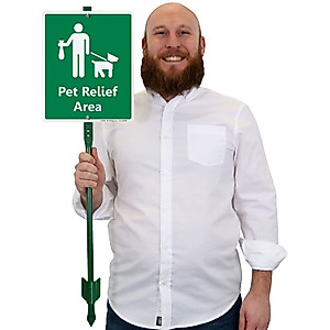 SmartSign 12 x 10 inch “Pet Relief Area” LawnBoss Yard Sign with 3 foot Stake, 40 mil Laminated Rustproof Aluminum, White and Green, Set of 1, Made in USA