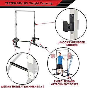Fitness Reality Squat Rack Power Cage with J-Hooks, Landmine 360° Swivel, Weight Plate Storage Attachment and Power Band Pegs grey