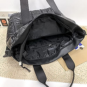 Large Quilted Tote Bag with Zip for Women Lightweight Winter Down Cotton Padded Plaid Shoulder Bags Quilted Bags Down Padding Handbags