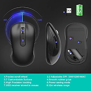 Wireless Keyboard and Mouse Combo, 2.4G Full-Sized Ergonomic Keyboard Mouse Wireless,3 DPI Adjustable Cordless USB Keyboard and Mouse,Full Numpad,Quiet Click for Computer/Laptop/Windows/Mac