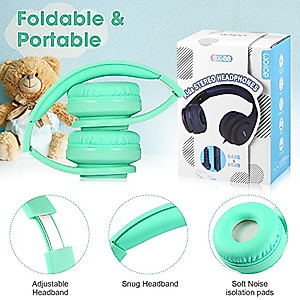 Kids Wired Headphones with Microphone, 85/94dB Volume Limiter, Shareport, Foldable Adjustable Stereo Tangle-Free 3.5MM Wire Cord Over-Ear Headphone for Smartphones/PC/Tablet/School/Trip(Green)