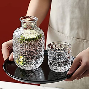 Bedside Water Carafe And Glass Set, Water Carafe With Glass Cup For Nightstand, Bedside Night Carafe For A Handy Midnight Drink, Glass Mouthwash Decanter For Bathroom, Guest Room