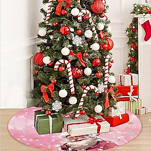 Christmas Tree Skirt Pink Tree Skirt Santa Claus Merry Christmas Tree Xmas Winter Tree Skirt 60 Inch for Pink Christmas Indoor Outdoor Decorations