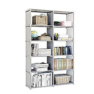 Yomeliy Cube Storage, 5 Tier 10 Cubes Organizer Shelves, Bookcase Shelve for Living Room, Study Room, Bedroom and Office (Gray)