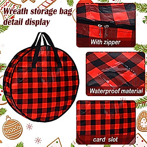 Sadnyy 4 Pieces Christmas Wreath Storage Bag Round Buffalo Plaid Wreaths Storage Container Large Zippered Wreaths Holder Container with Handles for Xmas Holiday Party (Black and Red, 24 Inch)