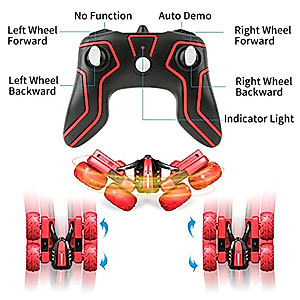 Amicool Remote Control Car, Hobby RC Car Stunt Car with LED Light Electric 4WD 2.4Ghz Double Side Rotating Racing Vehicle 360° Flips Offroad Kids Toy Cars for Boys Girls 6-12 Years Gift