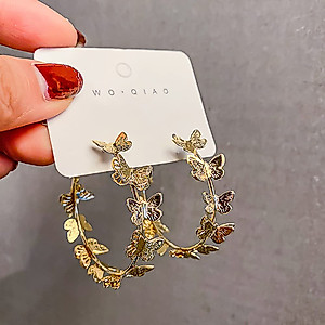 Big Hoop Butterfly Earrings for Women , Gold Monarch Butterfly Earrings , Gift Butterfly Party or Daily Wear (Party butterfly gold)