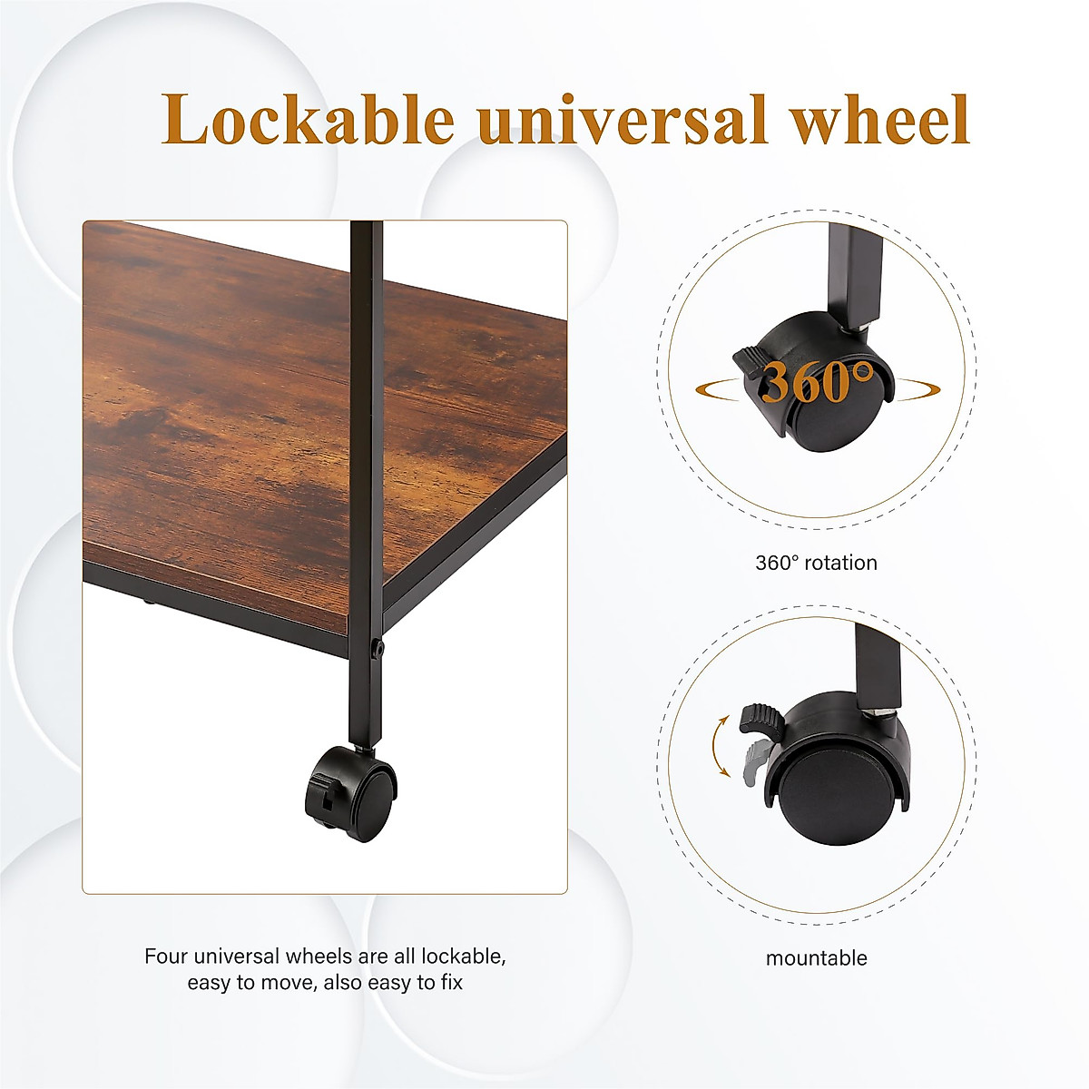 EMERIT Large Printer Stand, 23.6" W x 18.9" D x 31.5" H Printer Table with Adjustable Storage Shelf, 3 Tier Rolling Laser Printer Cart with Wheels for Home Office- Support 100 LBS Each Tier