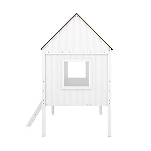 House Bed for Kids,Low Loft Bed Frames Twin Size,Wood Toddler House Bed with Two Side Windows and Roof for Kids/Teens/Girls/Boys,White