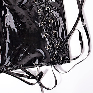 VWIWV Women's Bandage Faux Leather Dress Criss Cross 2 Piece Lace Up Crop Top and Bodycon Mini Skirt Sets Outfits Black