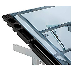 SD Studio Designs Studio Designs 2 Piece Vision Modern Metal Hobby, Craft, Drawing, Drafting Table, Mobile Desk with 40.75" W x 25.75" D Angle Adjustable Top in Silver/Blue Glass