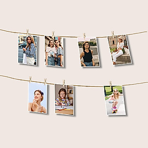 KTOJOY Mini Wooden Clothes Pins, 200 Pack, 1 Inch, Natural Birchwood Clothespins with 33 FT Jute Twine, Moisture Resistant Clothes Pegs, Heavy Duty Wooden Clothespins for Craft, Pictures