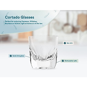 KooK Cortado Glass Set, Double Shot Glasses, For Drinking Espresso, Whiskey Bourbon, Scotch, and juices. Small Liquor Cups, Clear Glassware, Dishwasher Safe, 4 oz, Set of 6